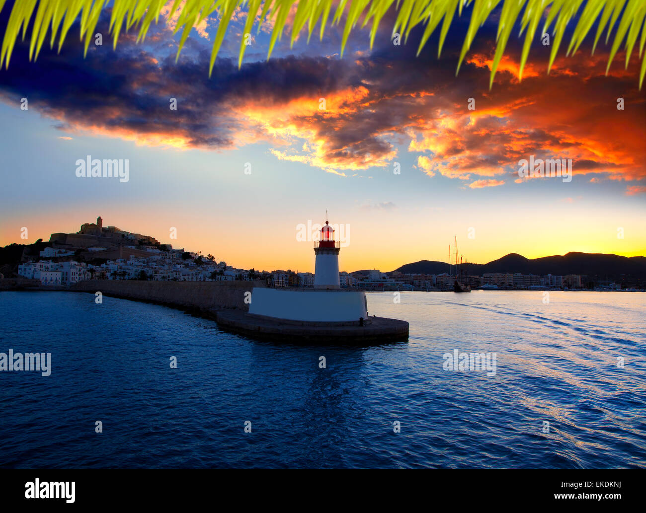 Eibissa Ibiza town sunset from red lighthouse Stock Photo - Alamy