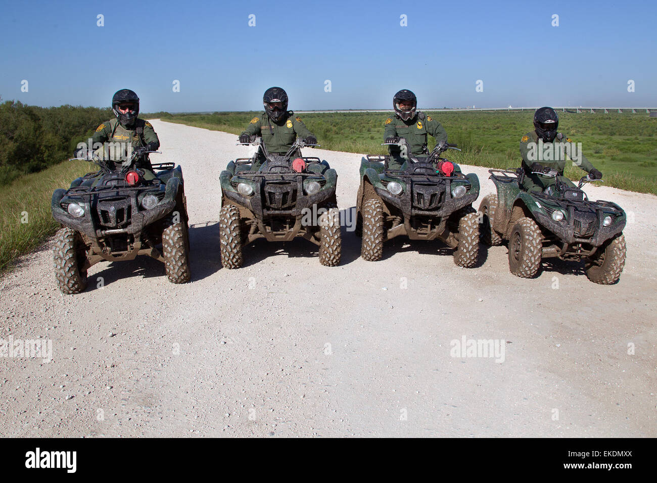 A U.S. Border Patrol agent patrols the South Texas border using an all ...
