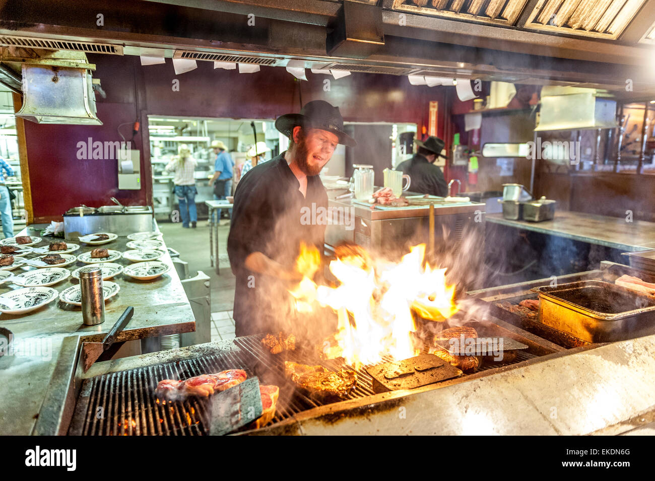Cooking the steaks at the Big Texan Steak Ranch. Amarillo. Texas. USA ...