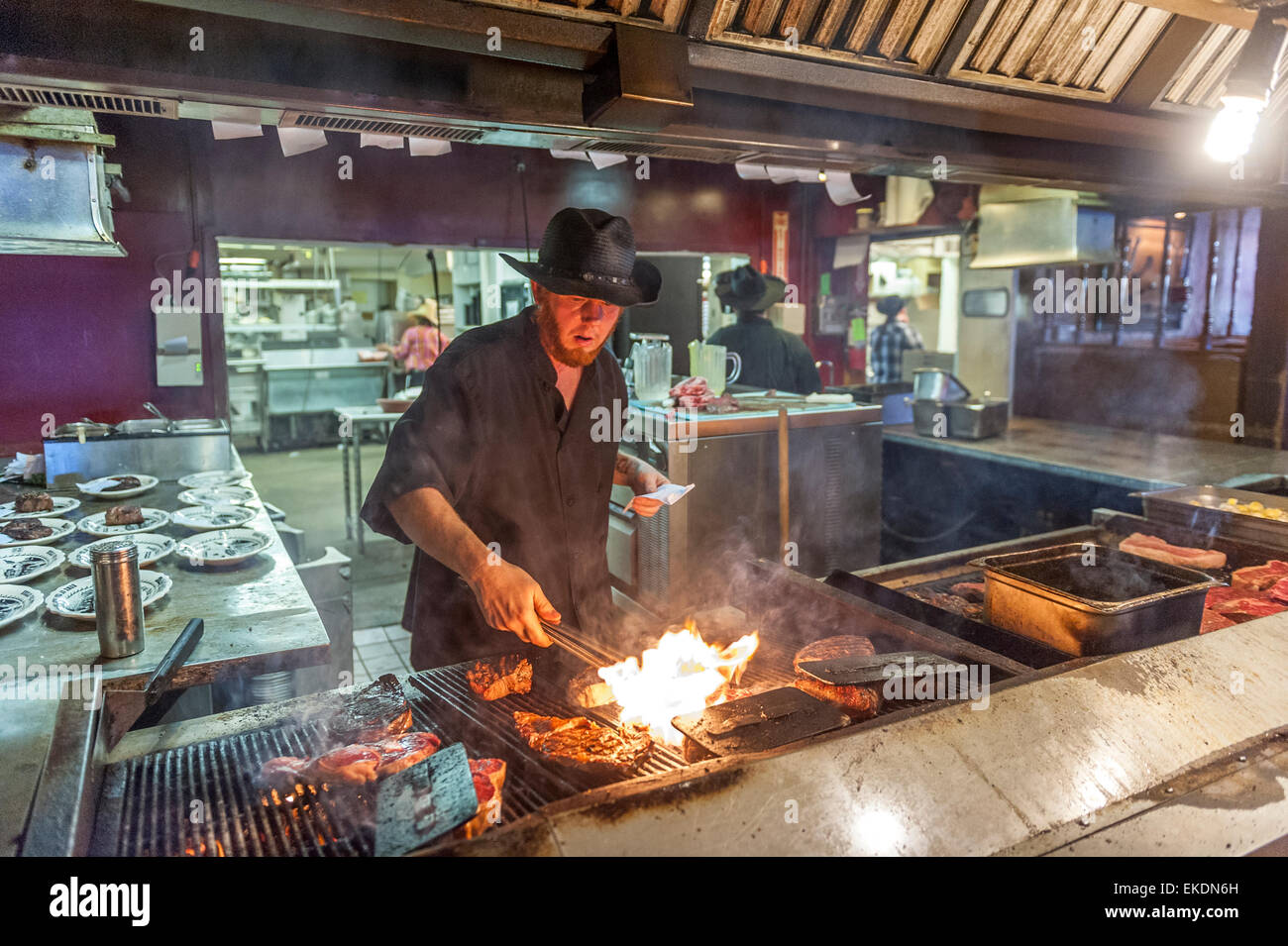 Cooking the steaks at the Big Texan Steak Ranch. Amarillo. Texas. USA ...