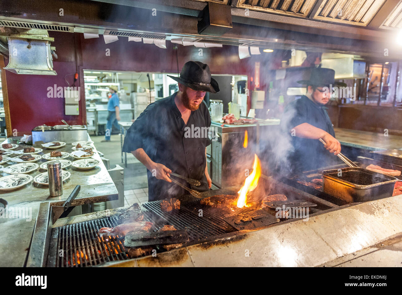 Cooking the steaks at the Big Texan Steak Ranch. Amarillo. Texas. USA ...