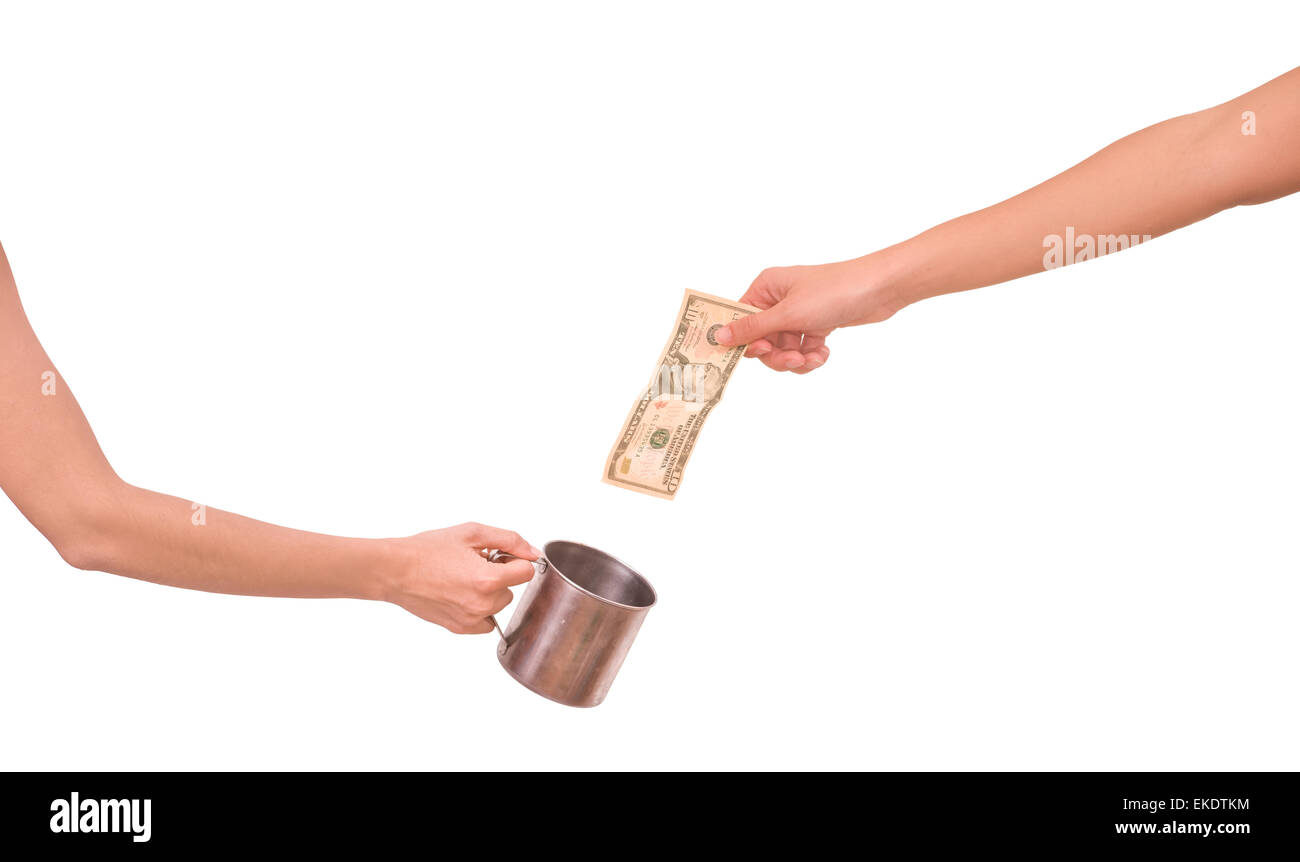 woman save money in the mug Stock Photo - Alamy