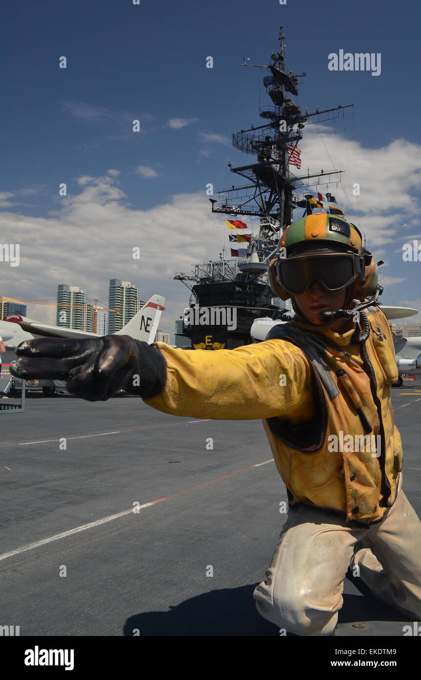 Manikin catapult officer, USS Midway aircraft carrier museum, San Diego ...