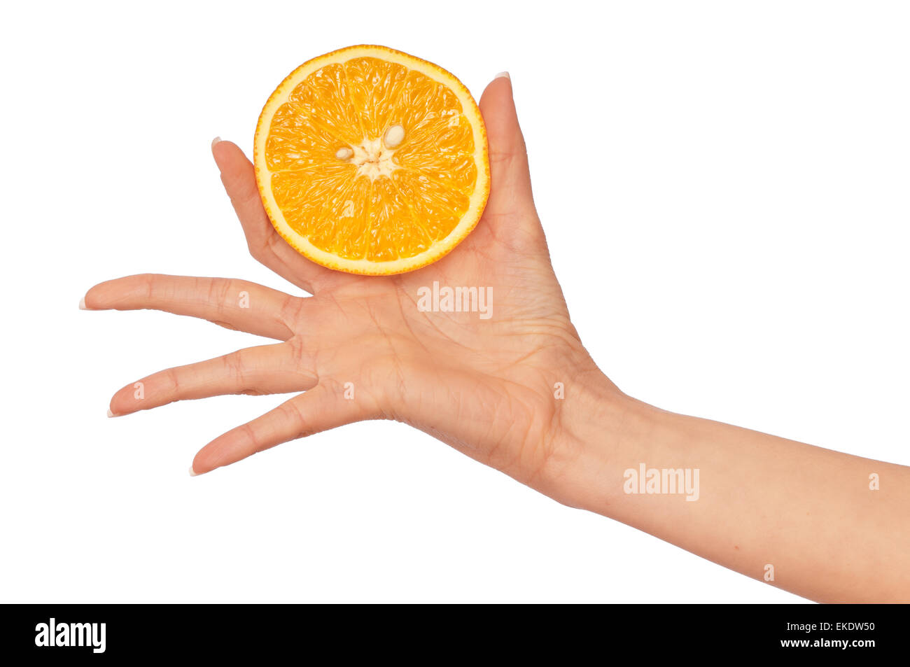 orange in the woman's hand Stock Photo - Alamy