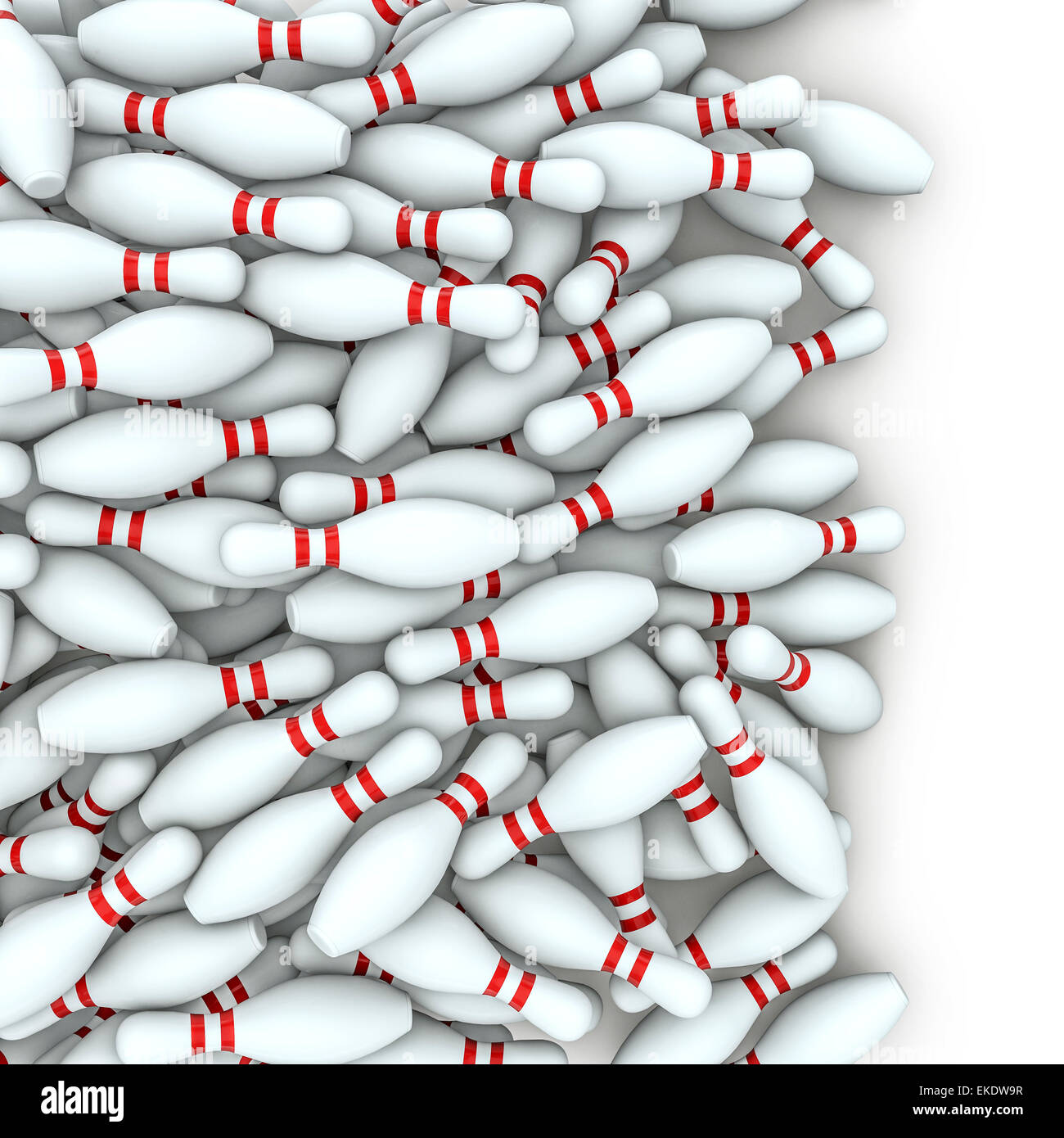 3D render of bowling pins spilling on to white background Stock Photo ...