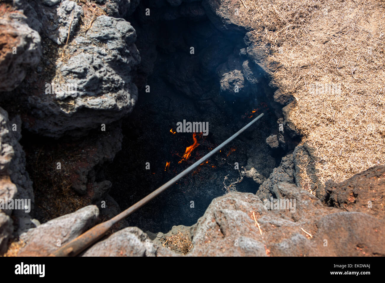Lanzarote timanfaya cooking with volcano fire Stock Photo - Alamy