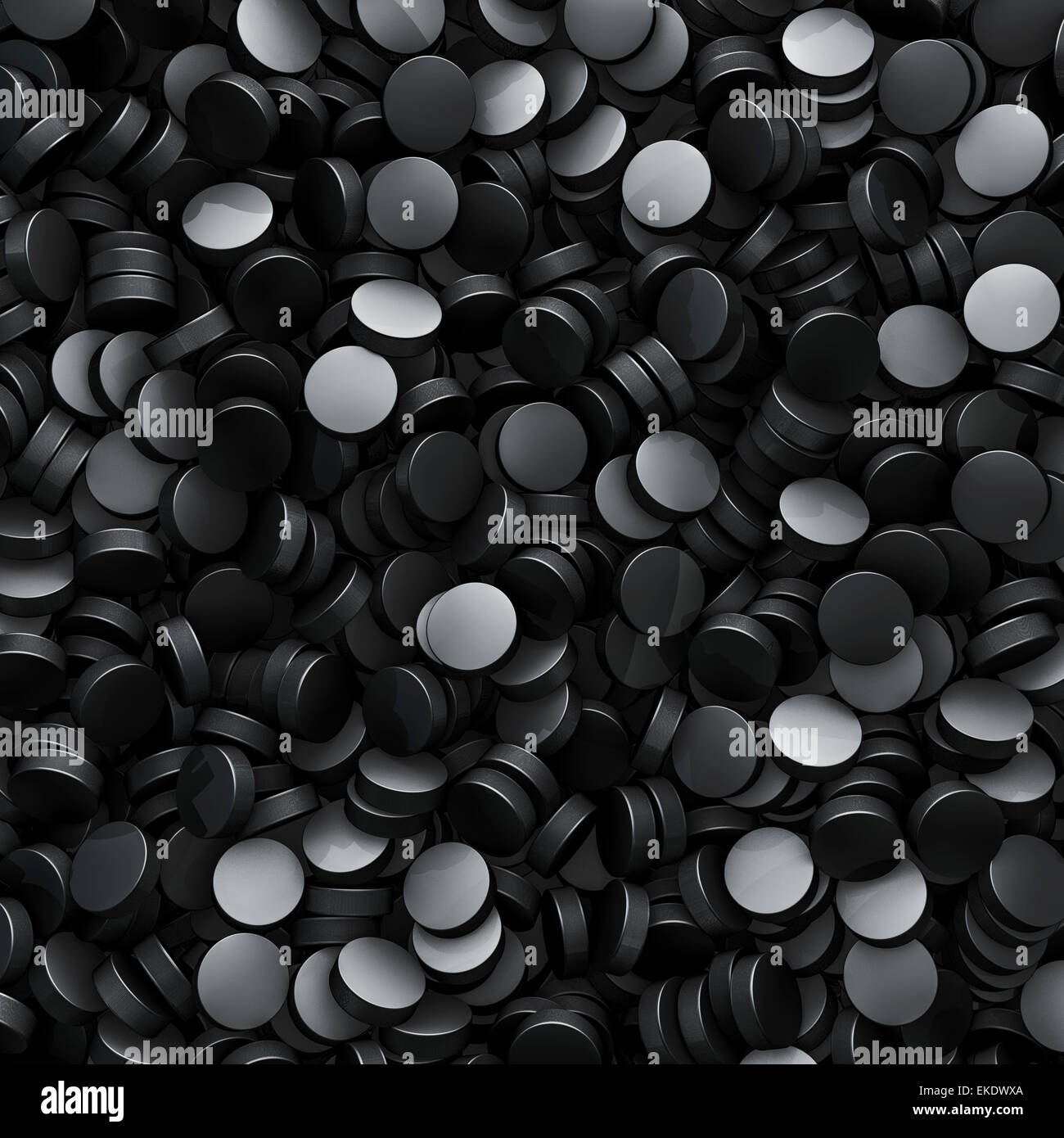 3D render of hundreds of hockey pucks Stock Photo - Alamy