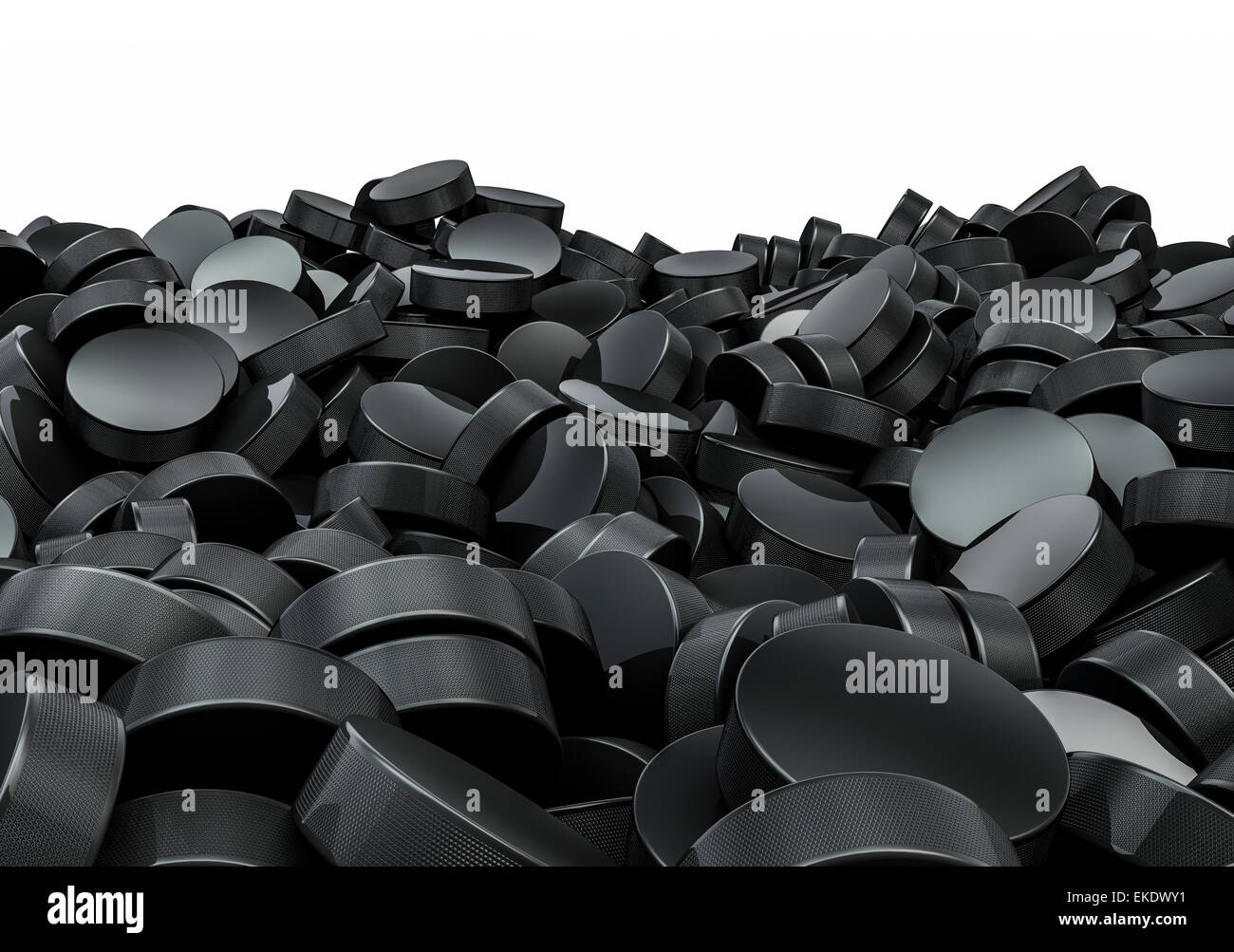 3D render of piled hockey pucks Stock Photo - Alamy