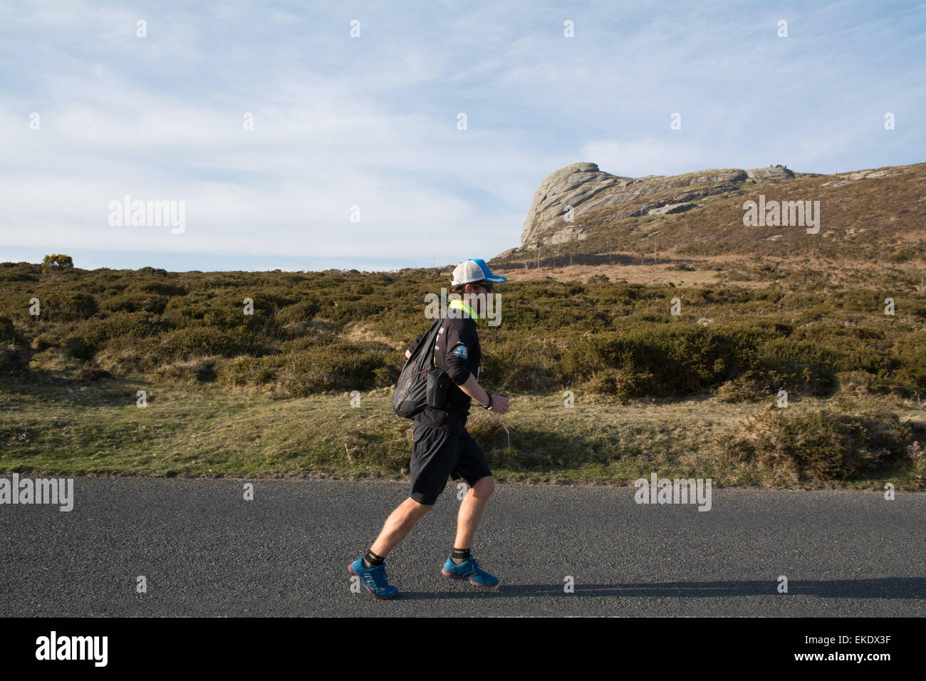 Dartmoor, Devon, UK. 9th April 2015. British Ultramarathon runner Kevin ...