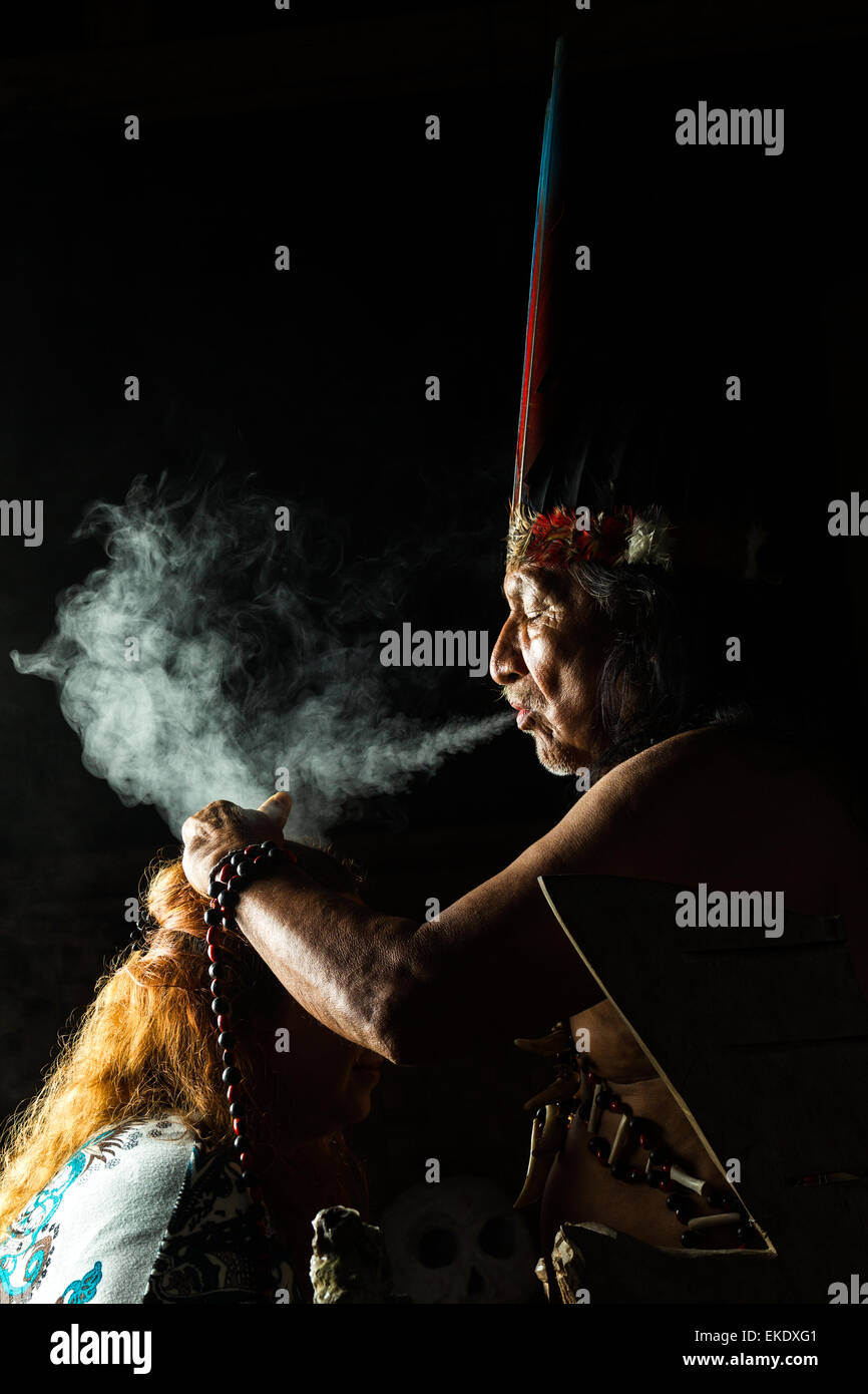 Shaman In Ecuadorian Amazonia During A Real Ayahuasca Ceremony Model ...