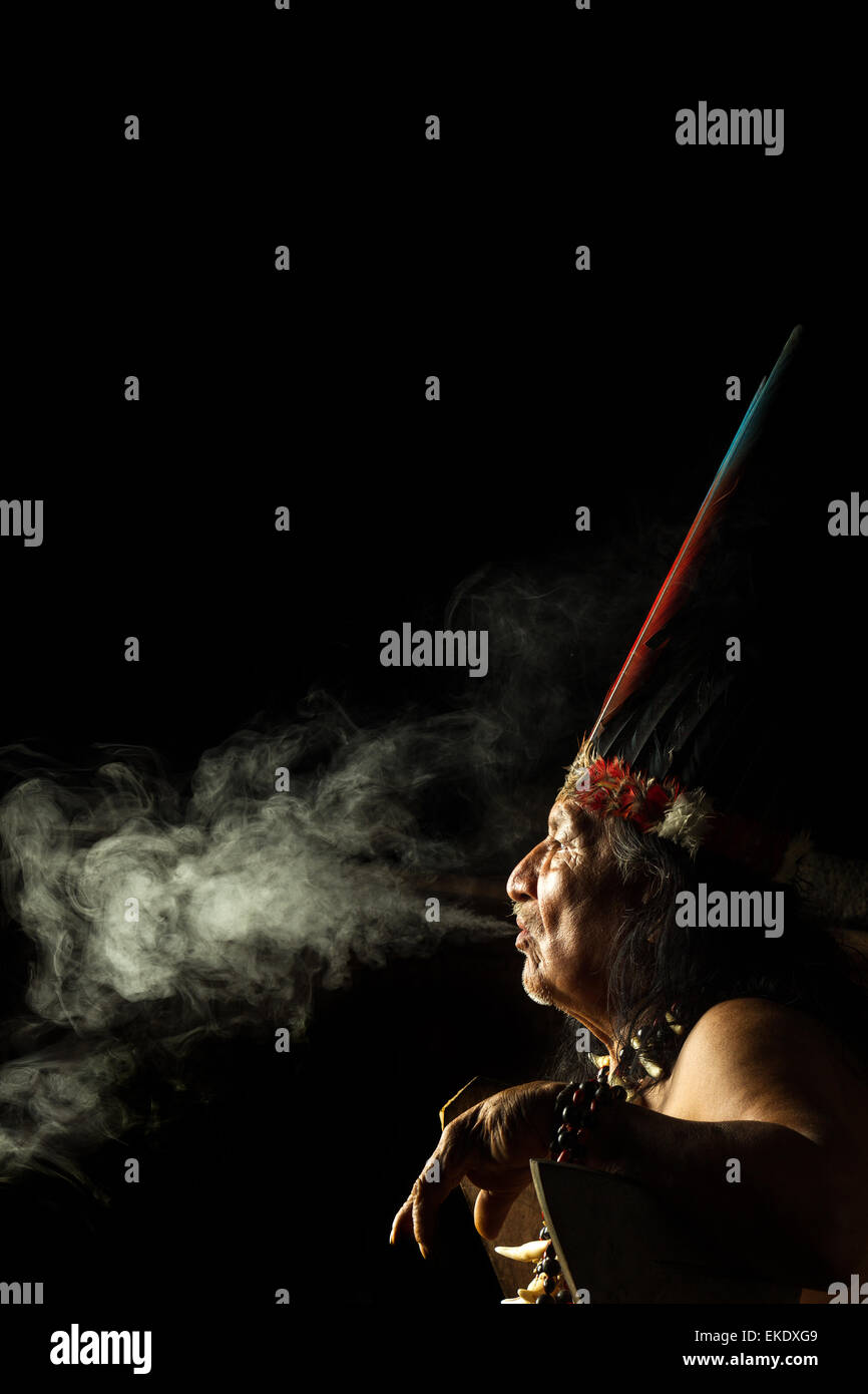 Shaman In Ecuadorian Amazonia During A Real Ayahuasca Ceremony Model ...