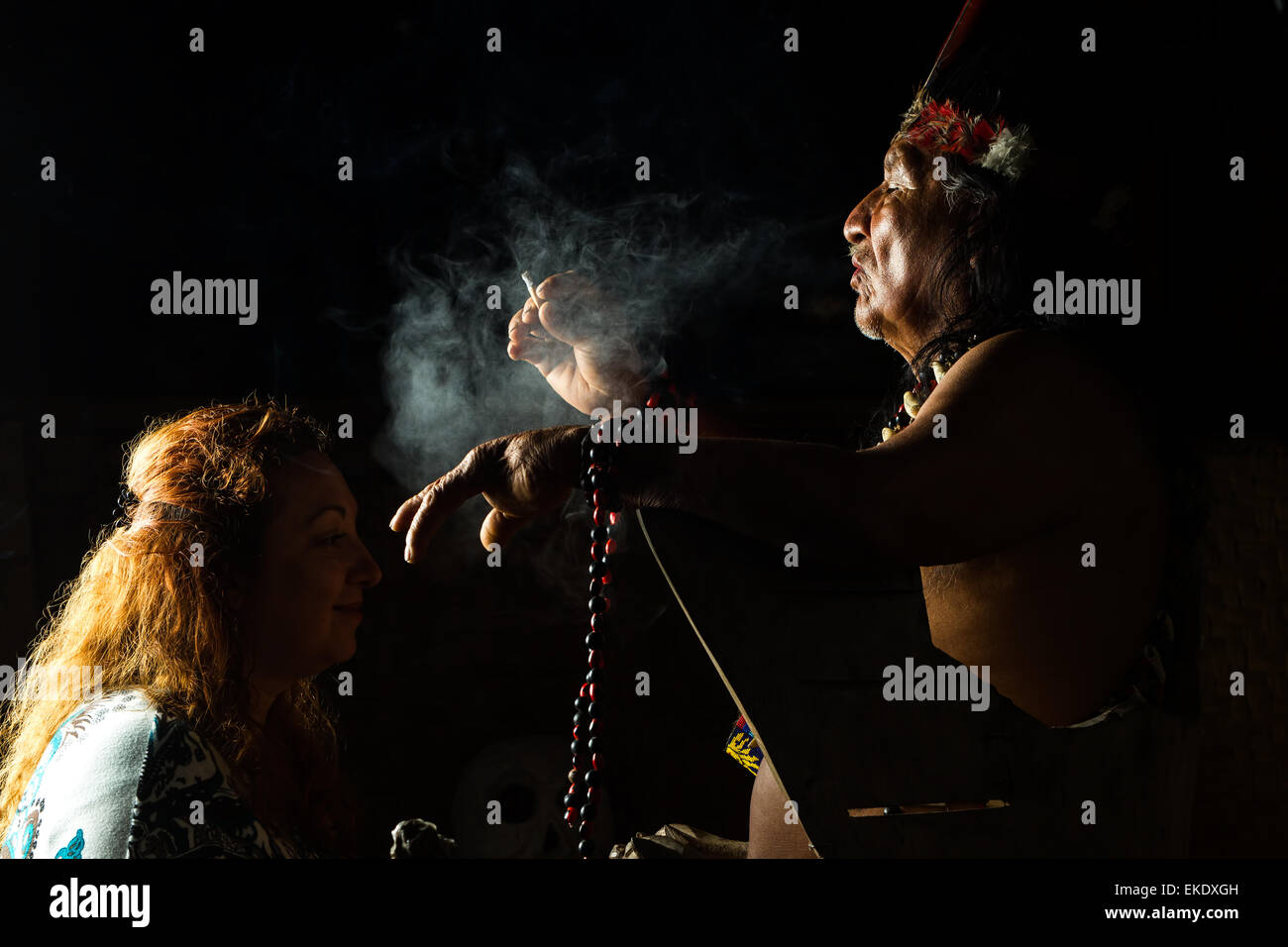 Shaman In Ecuadorian Amazonia During A Real Ayahuasca Ceremony Model ...