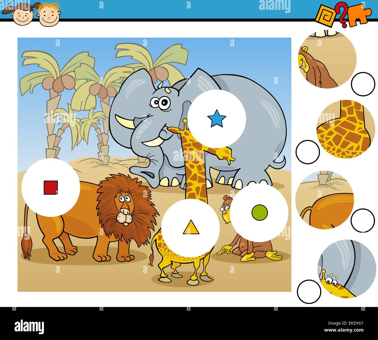 Cartoon Illustration of Match the Pieces Educational Game for Preschool ...