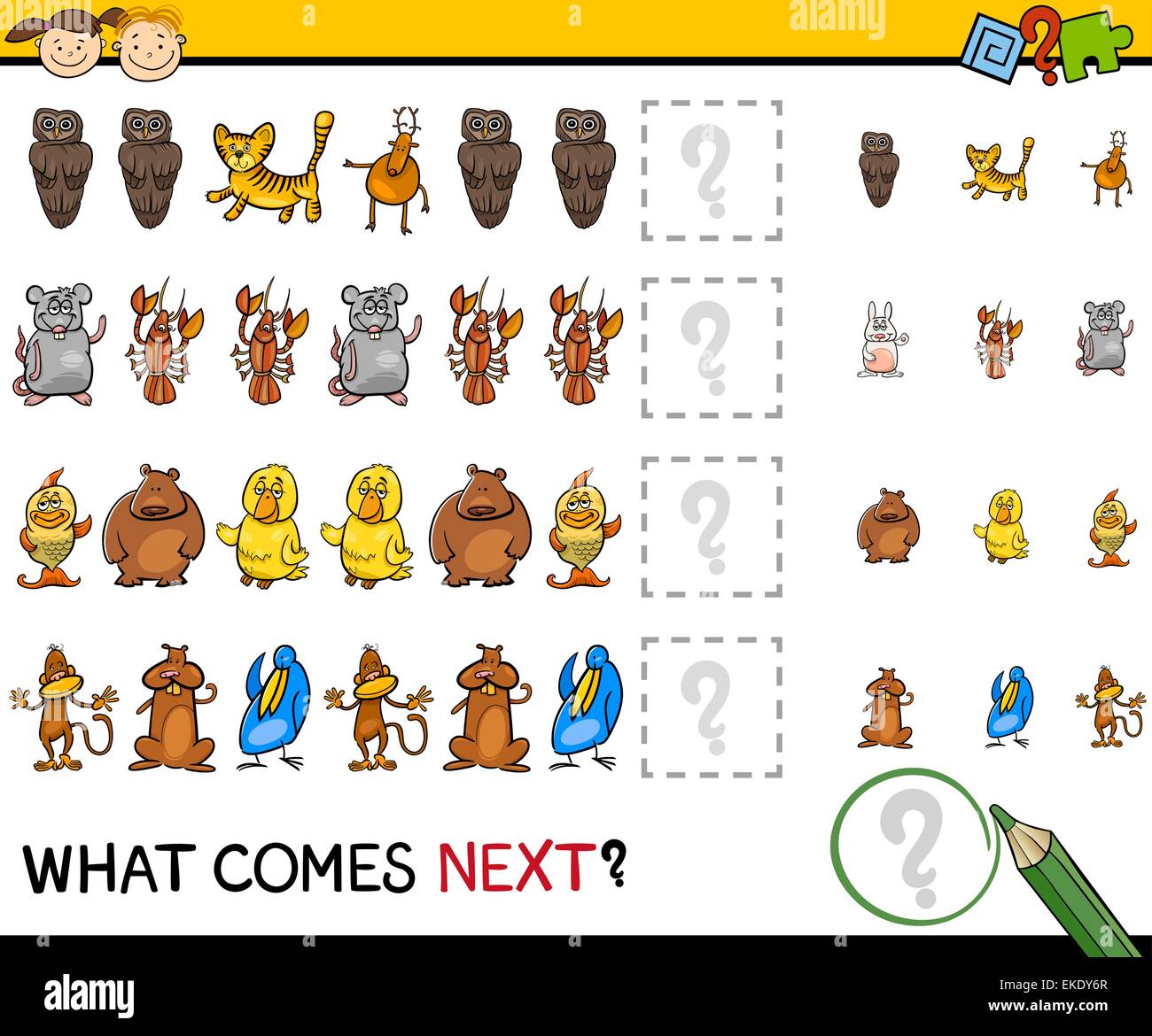 Cartoon Illustration of Completing the Pattern Educational Game for ...