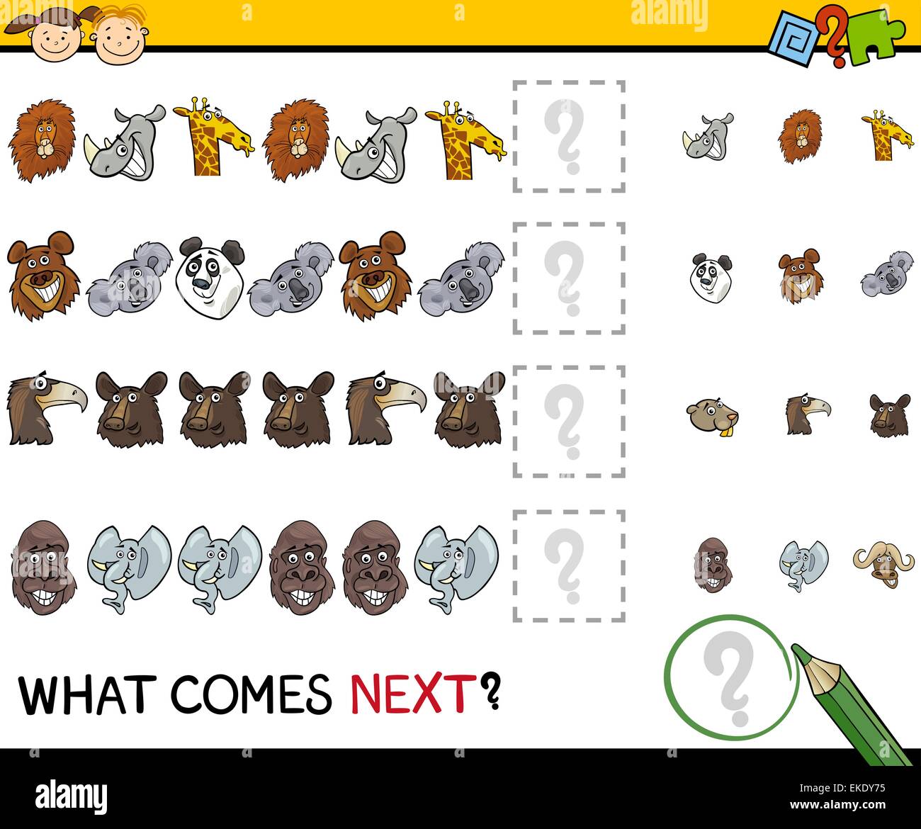 Cartoon Illustration of Completing the Pattern Educational Game for ...