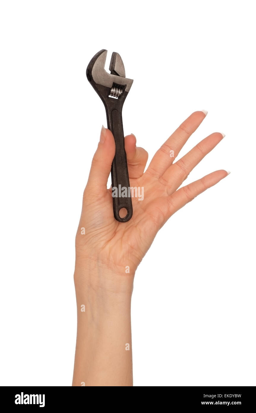 small adjustable spanner in the hand Stock Photo - Alamy