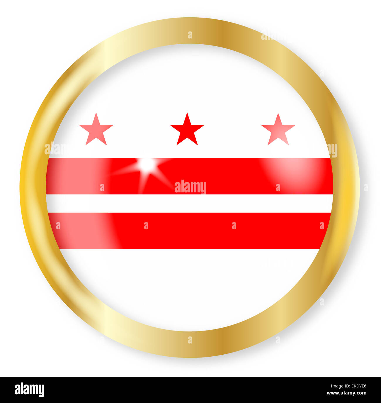 Washington DC state flag button with a gold metal circular border over ...