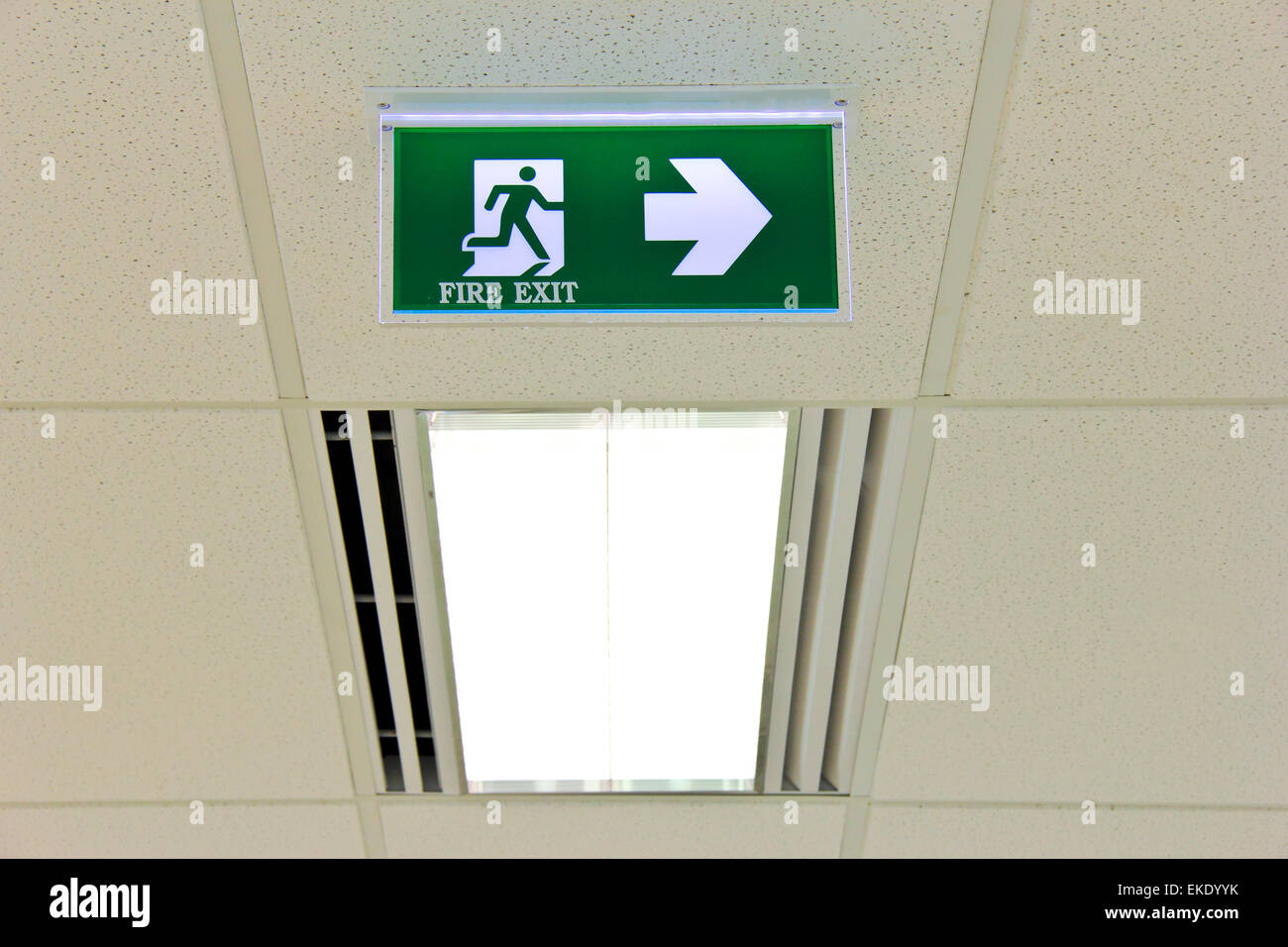Exit sign hanging on ceiling hi-res stock photography and images - Alamy