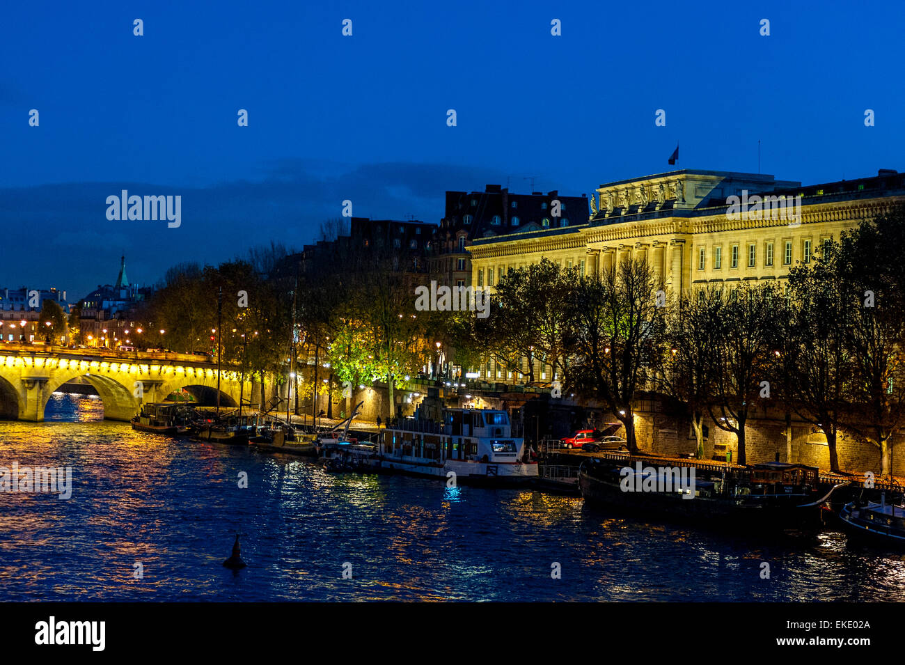 Paris, France, Seine River at Dusk Scenics, Pont Neuf With the Musee de ...