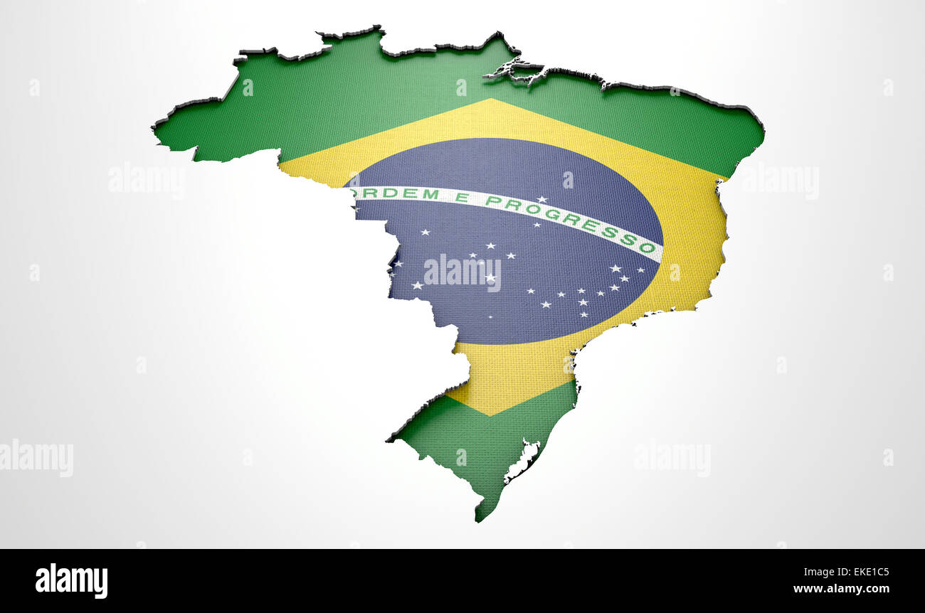 The shape of the country of Brazil in the colours of its national flag ...