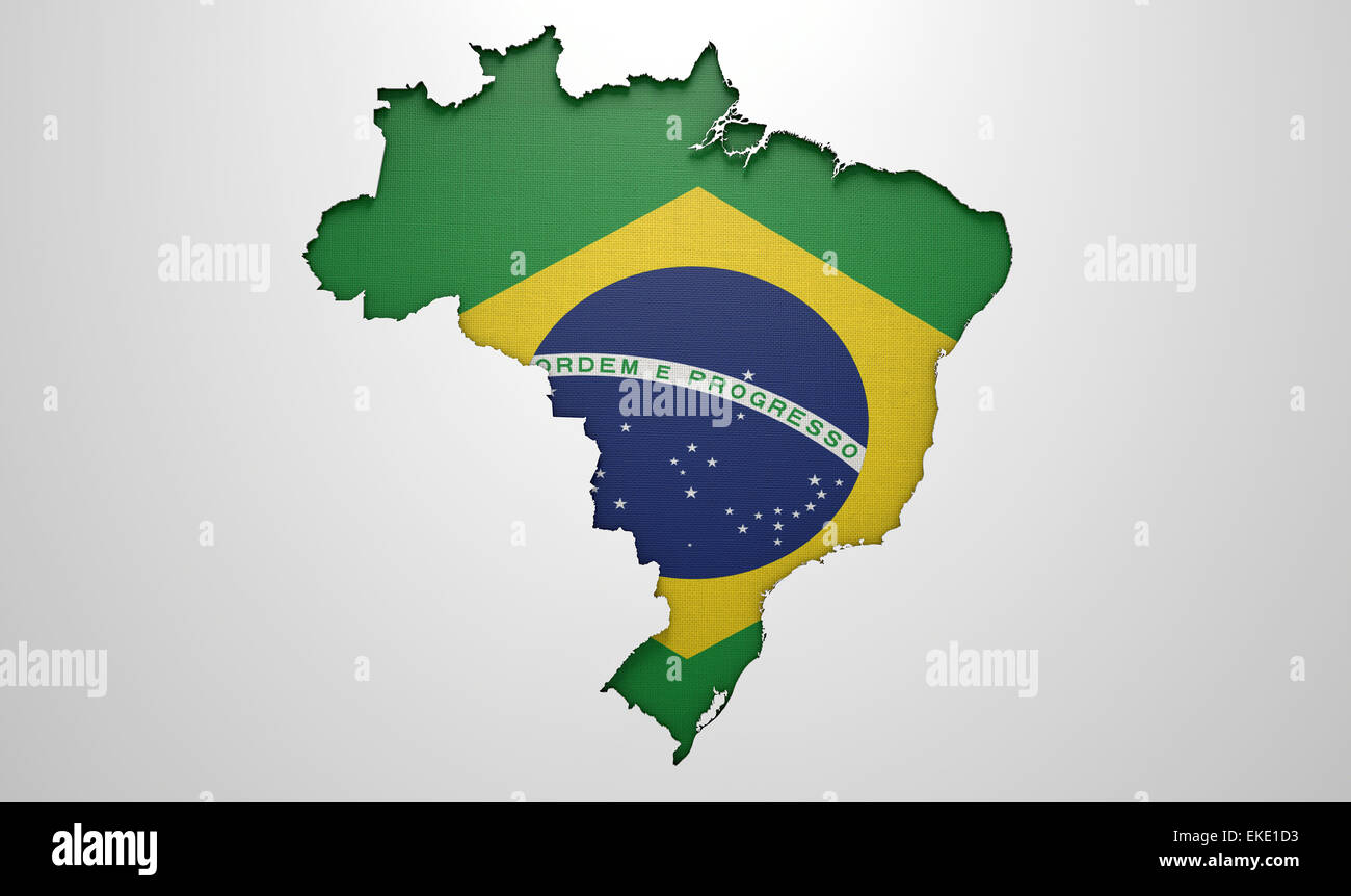 The shape of the country of Brazil in the colours of its national flag ...