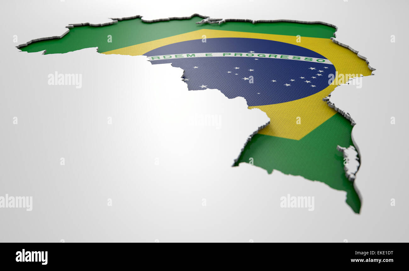 The shape of the country of Brazil in the colours of its national flag ...