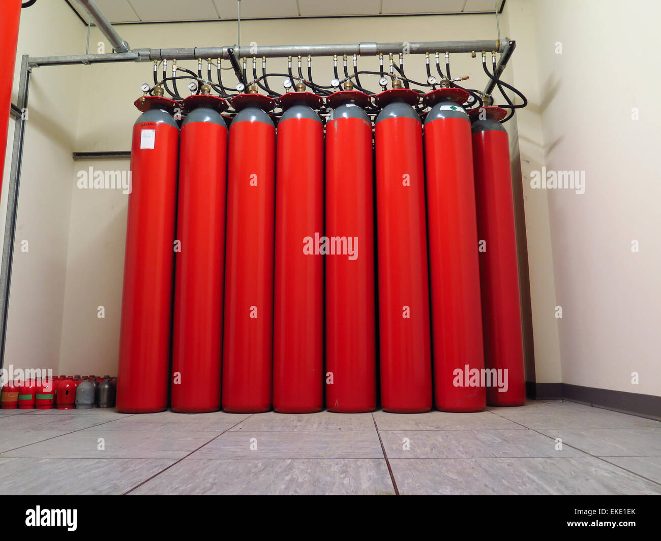 Inergen fire suppression system canisters Stock Photo - Alamy