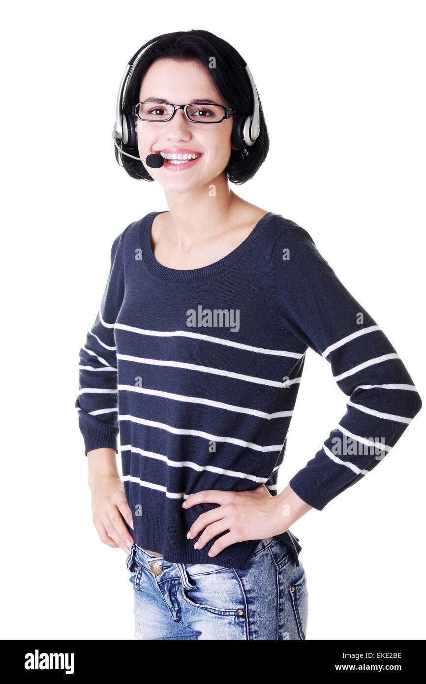 Closeup of attractive customer support representative Stock Photo - Alamy