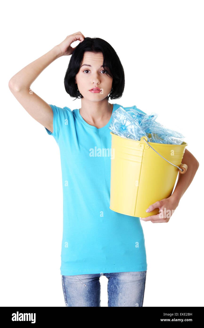 Young beautiful woman with recycling trash bin Stock Photo - Alamy