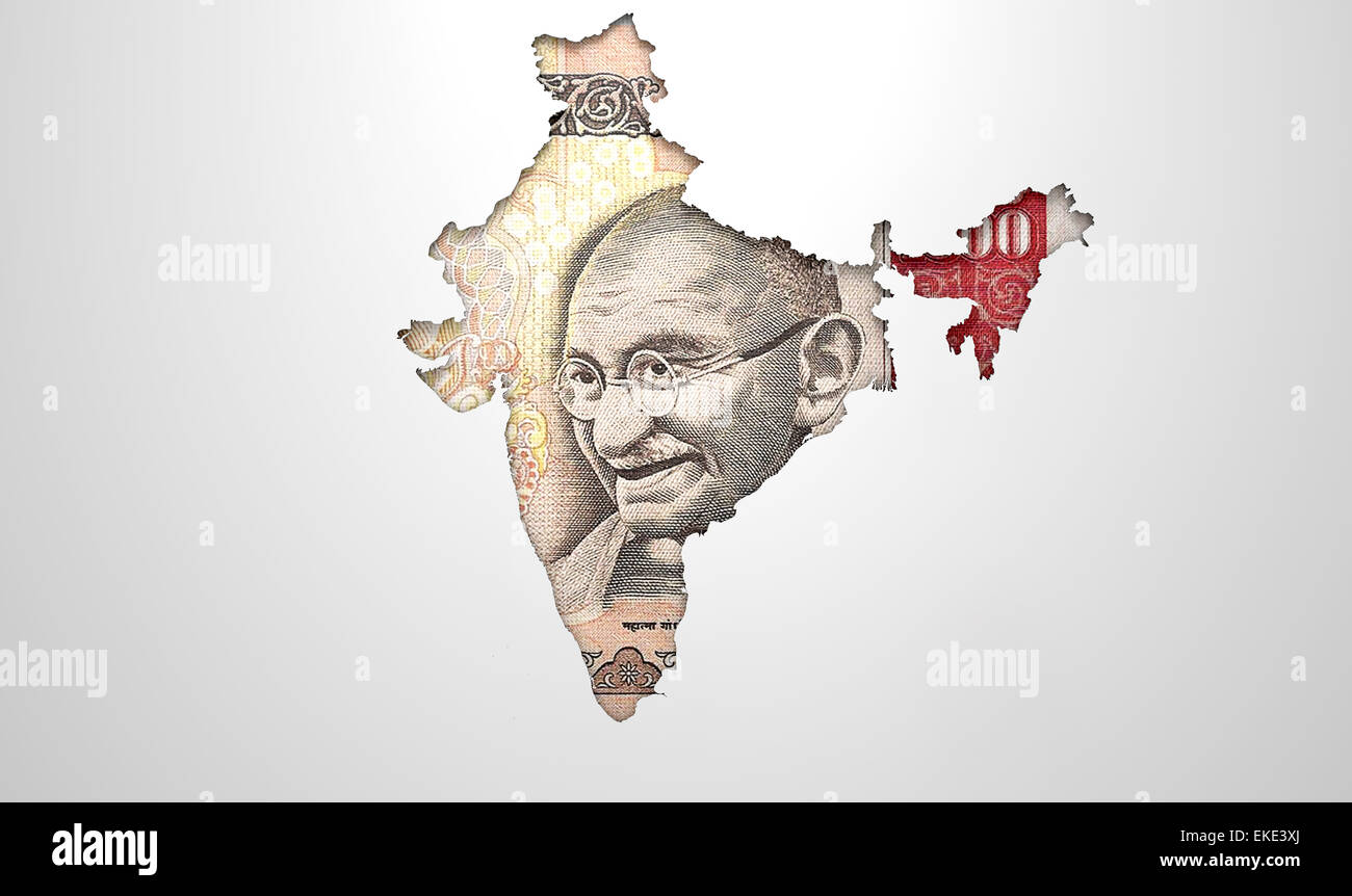 The shape of the country of India in the colours of its national rupee ...