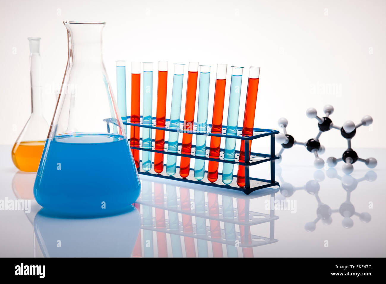 Laboratory flasks with fluids of different colors Stock Photo - Alamy