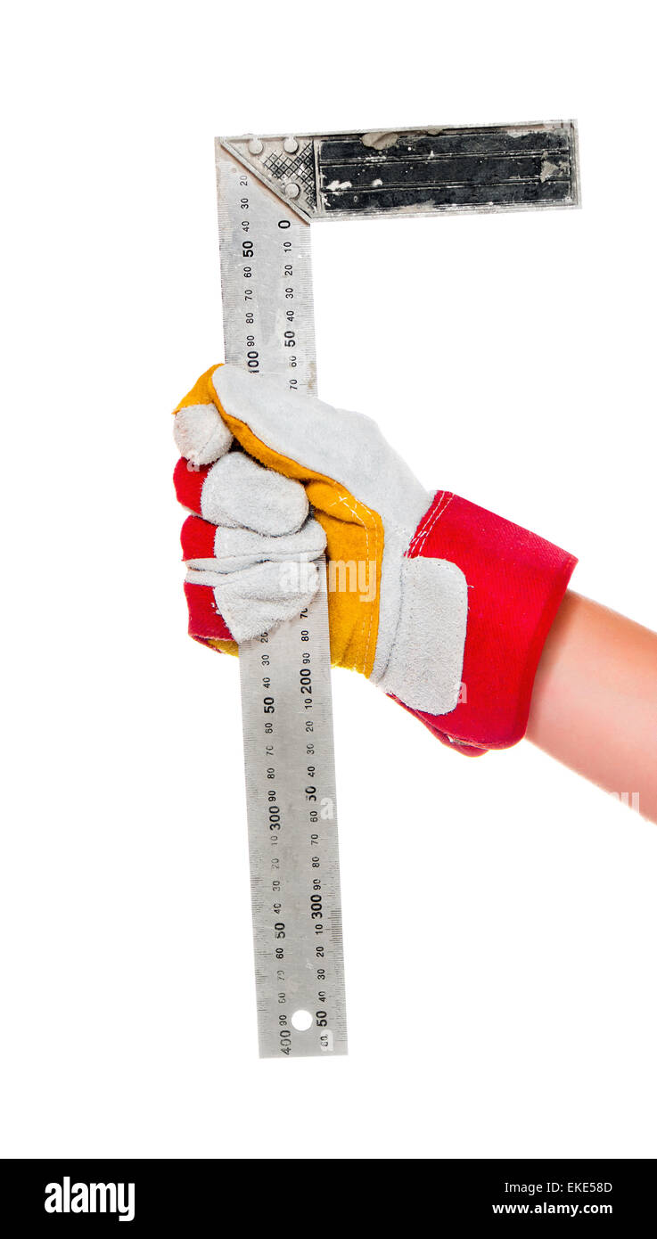 gloved hand with ruler Stock Photo - Alamy