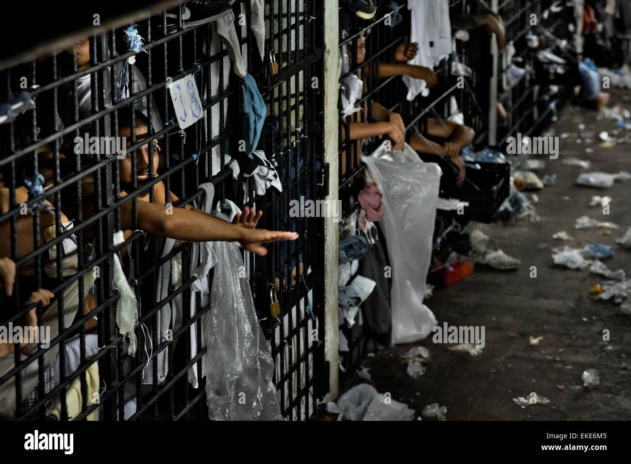 Mara gang members are seen behind the bars of overcrowded cells at the ...