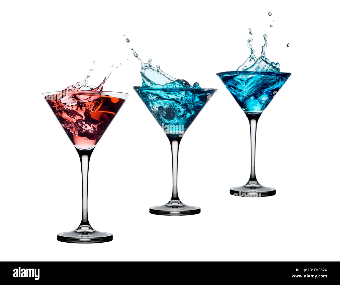 Red and blue cocktails with splashes isolated on white Stock Photo - Alamy