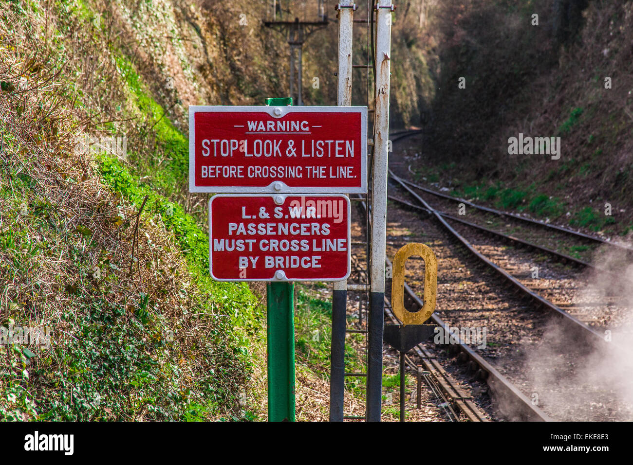 Train warning sign at Medstead and Four Marks station, Hampshire ...