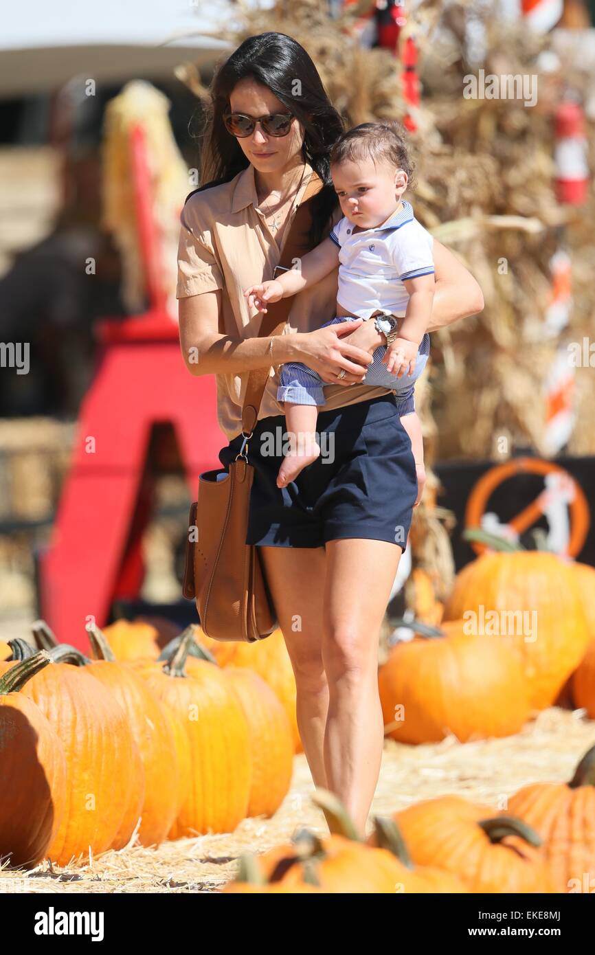 Jordana Brewster takes her son, Julian to Mr. Bones Pumpkin Patch along ...