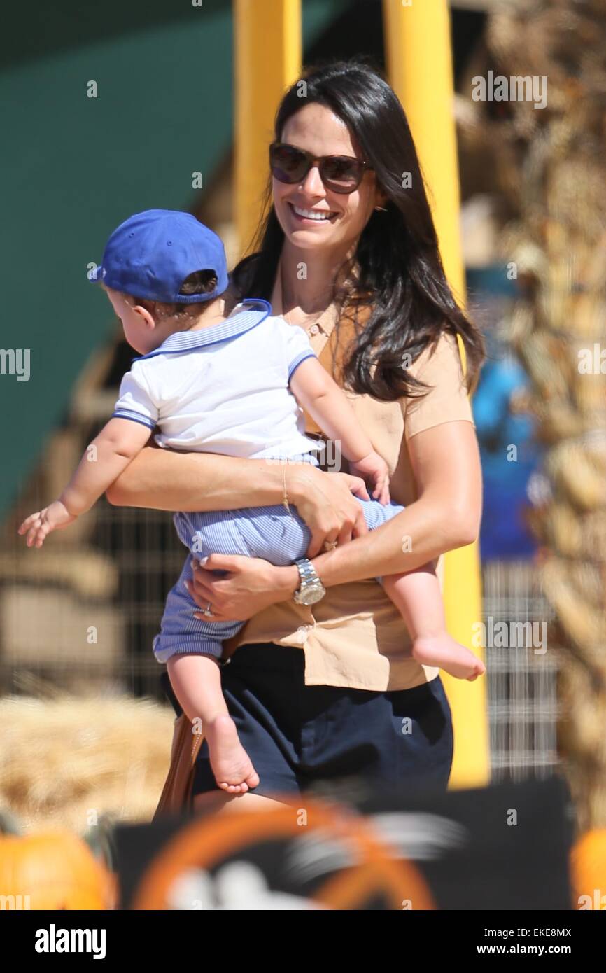 Jordana Brewster takes her son, Julian to Mr. Bones Pumpkin Patch along ...