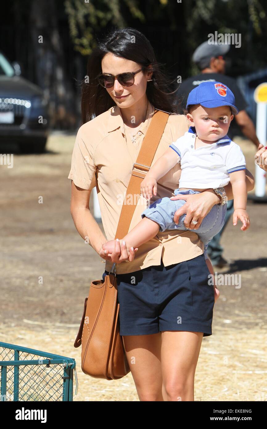 Jordana Brewster takes her son, Julian to Mr. Bones Pumpkin Patch along ...
