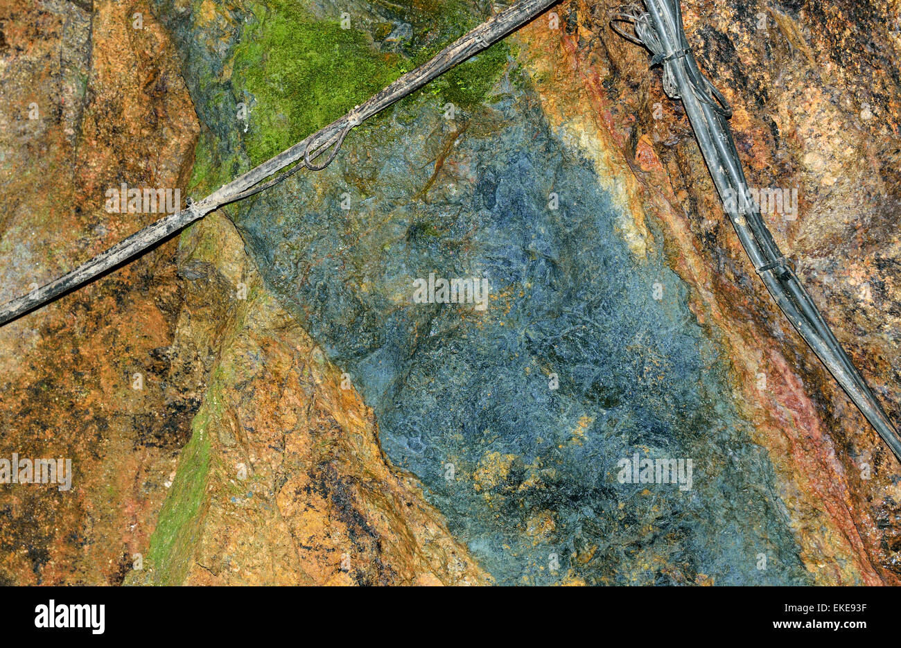 A vein of " Blue Peach " in a tin lode at Poldark Mine in Cornwall, UK ...