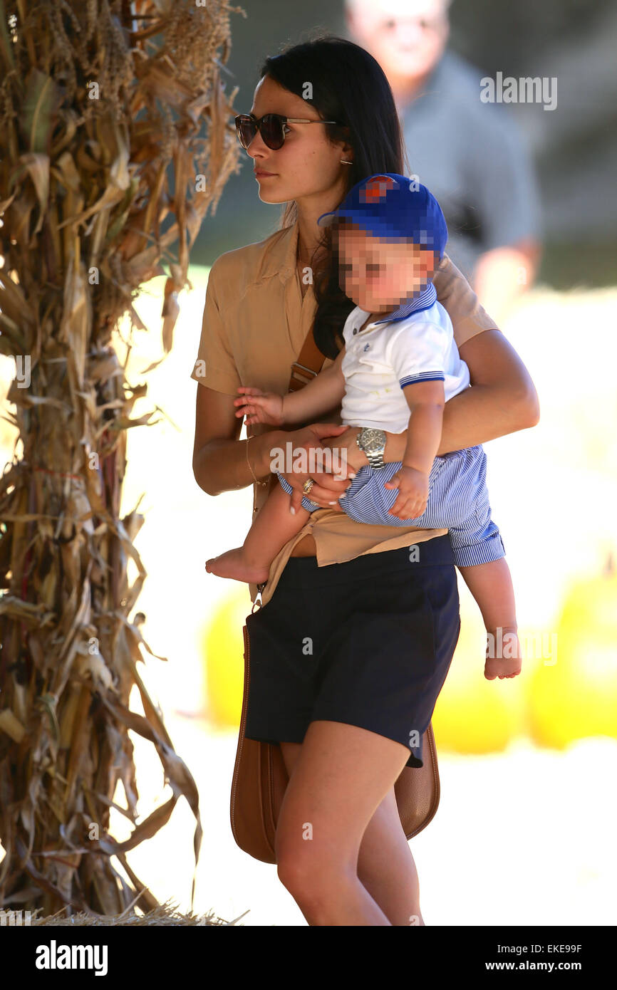 Jordana Brewster takes her son, Julian to Mr. Bones Pumpkin Patch along ...