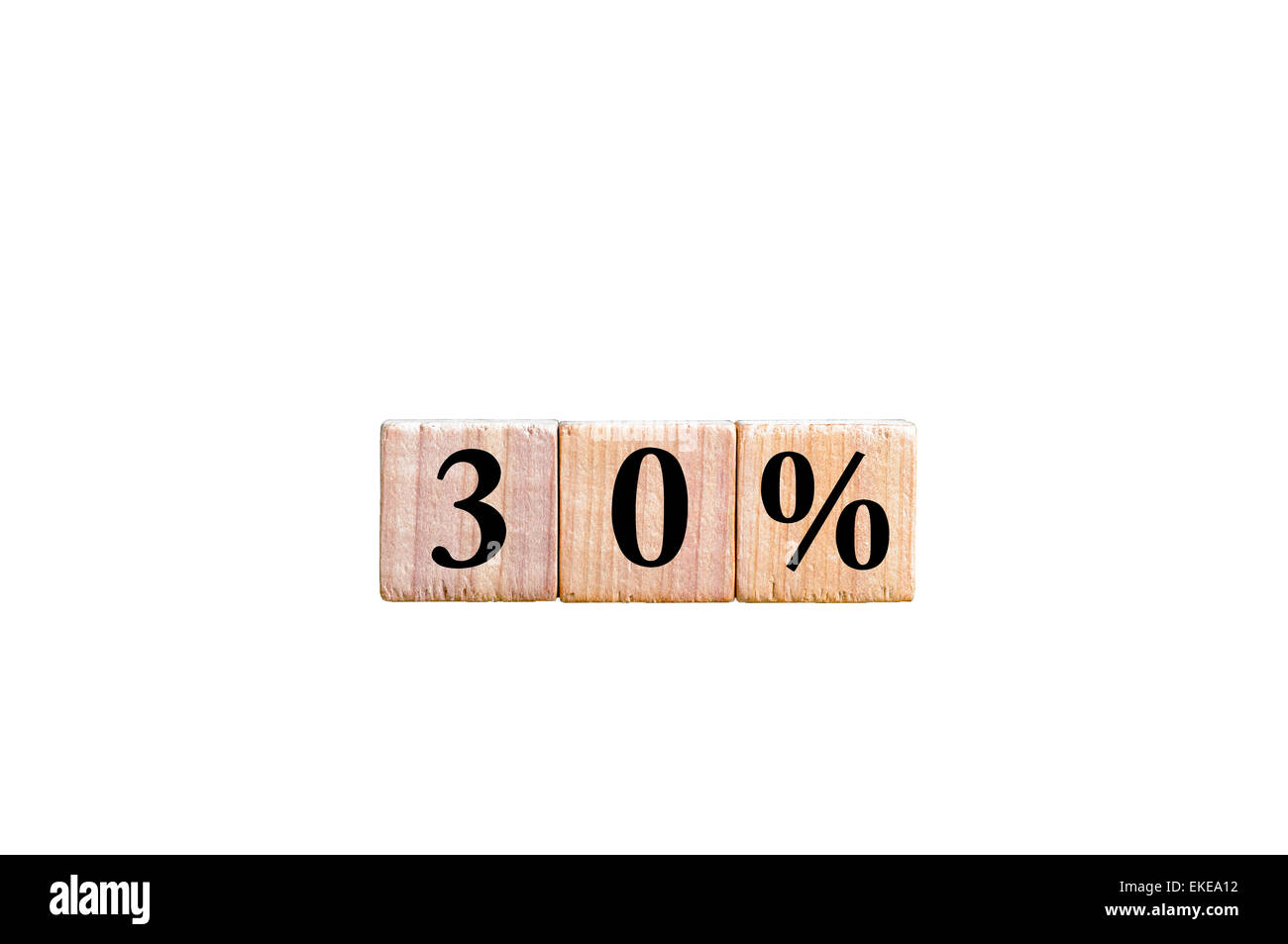 Thirty percent symbol. Wooden small cubes with letters isolated on ...