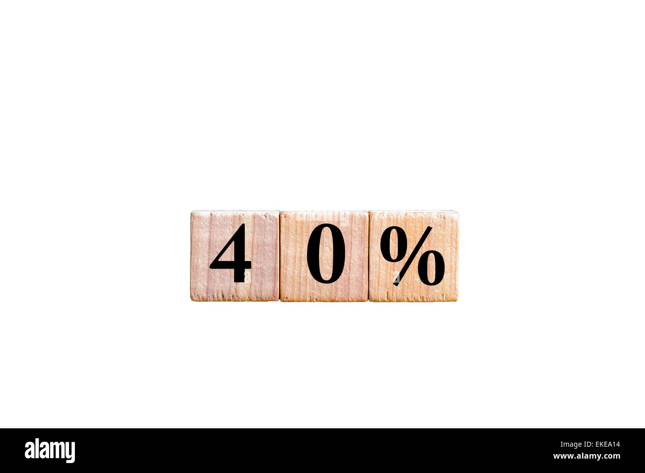 Fourty percent symbol. Wooden small cubes with letters isolated on ...