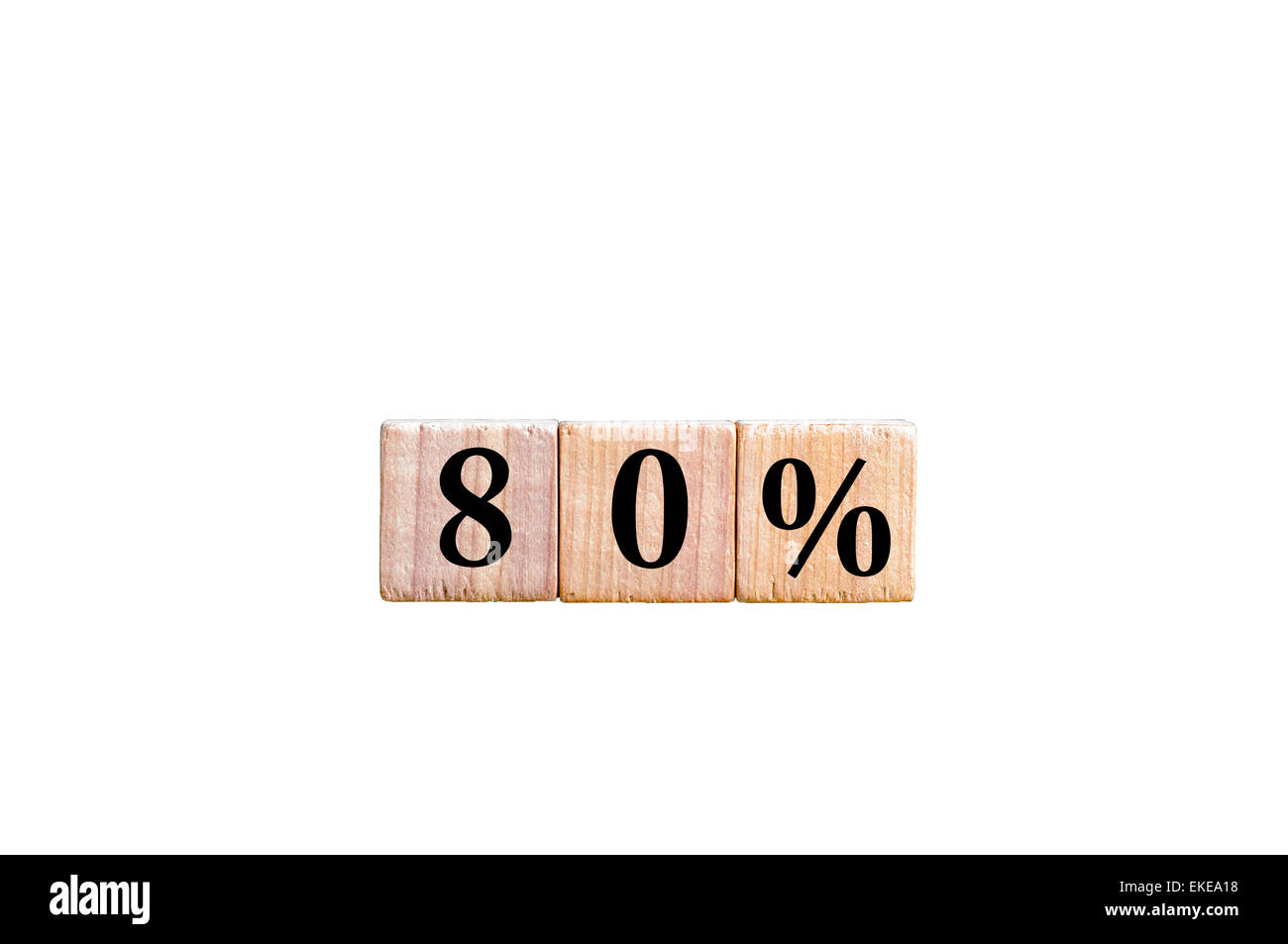 Eighty percent symbol. Wooden small cubes with letters isolated on ...