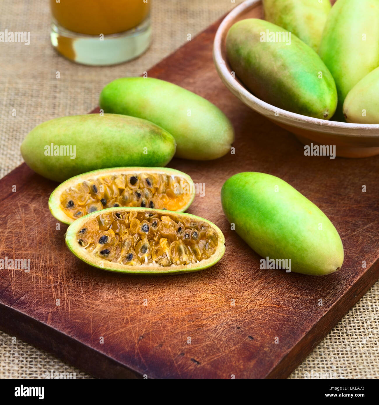 Latin American fruit called banana passionfruit (lat. Passiflora ...