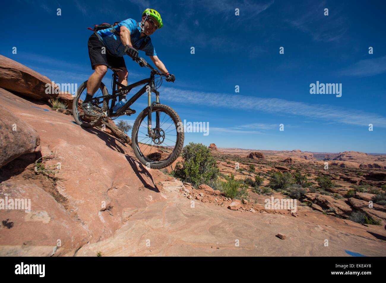 Moab, Utah, USA. 5th Apr, 2015. Mountain biker TIM LANE riding the red ...