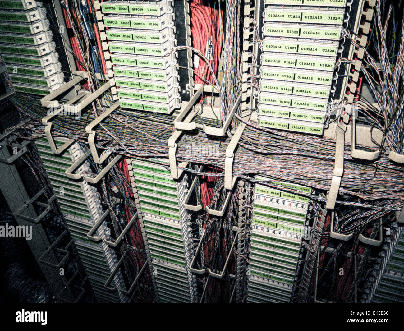 Telecoms wiring in racks Stock Photo - Alamy
