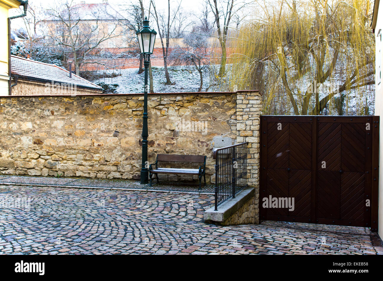 narrow paved small street stone Stock Photo - Alamy