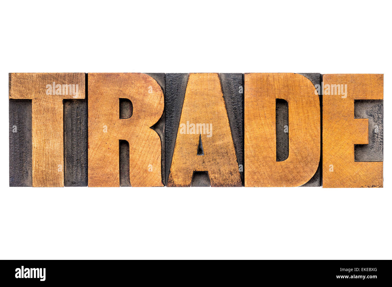 trade word typography - isolated text in letterpress wood type Stock ...