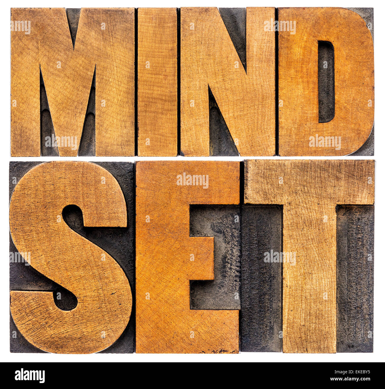 mindset word abstract typography - -isolated text in letterpress wood ...
