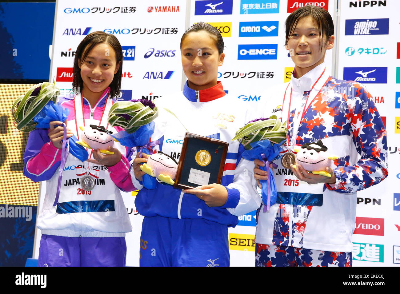 Tokyo, Japan. 9th Apr, 2015. (L-R) Runa Imai, Kanako Watanabe, Rie ...